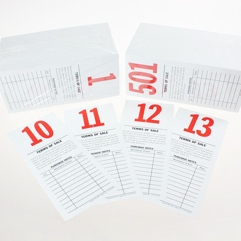 Auction Bidder Number Cards