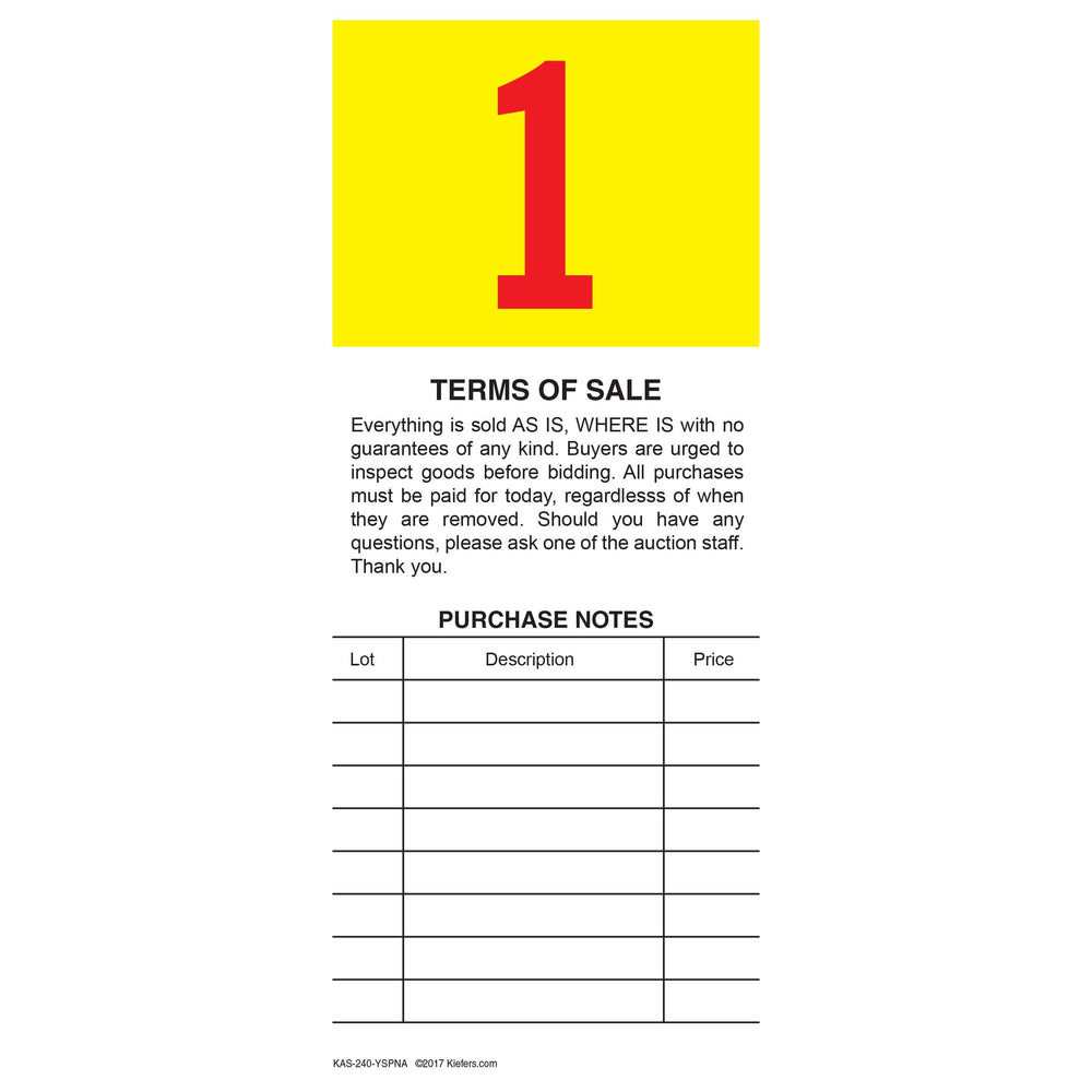 Bid Cards - Stock (Numbered)*