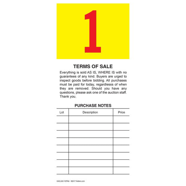 Bid Cards - Stock (Numbered)*