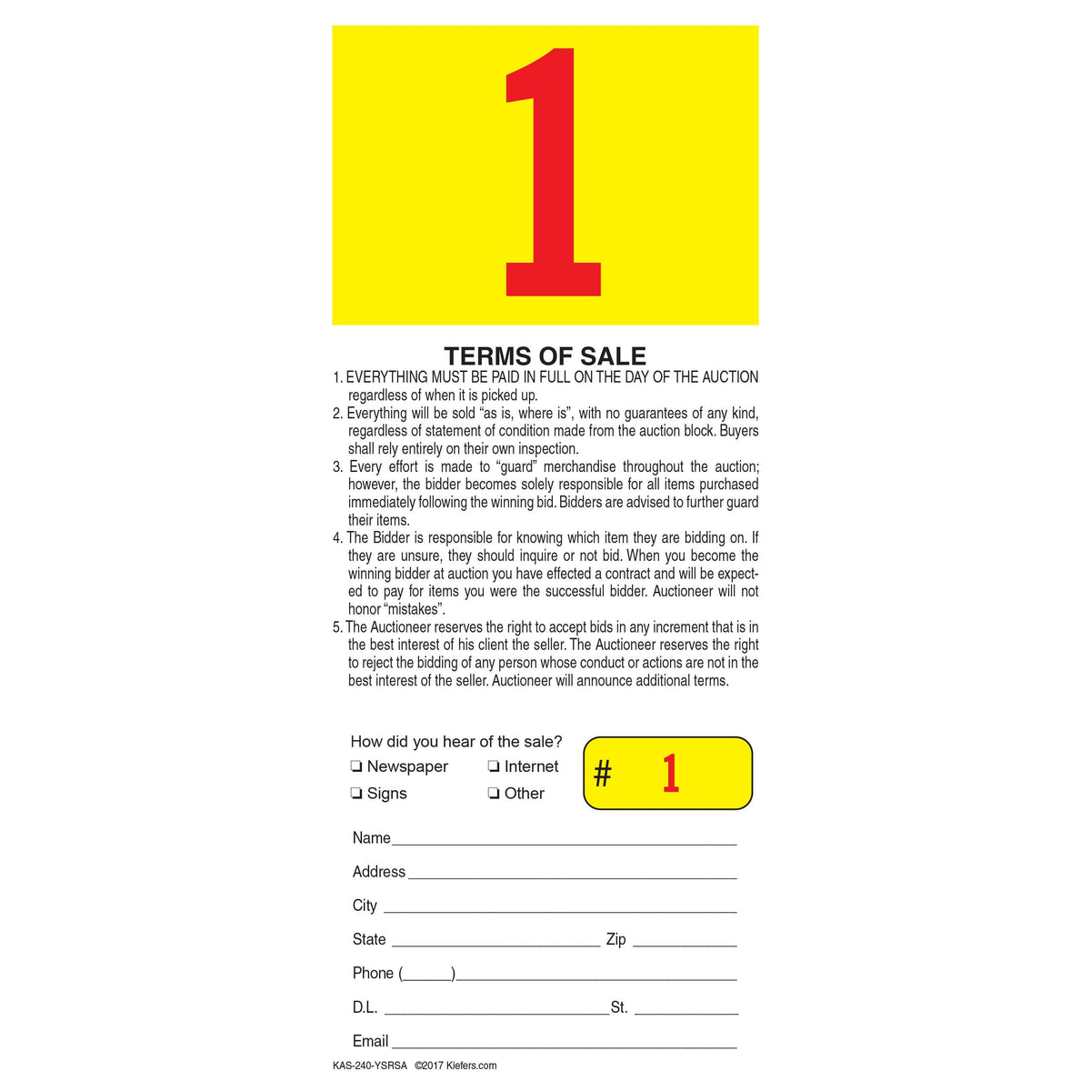 Bidding Cards | Kiefer Auction Supply